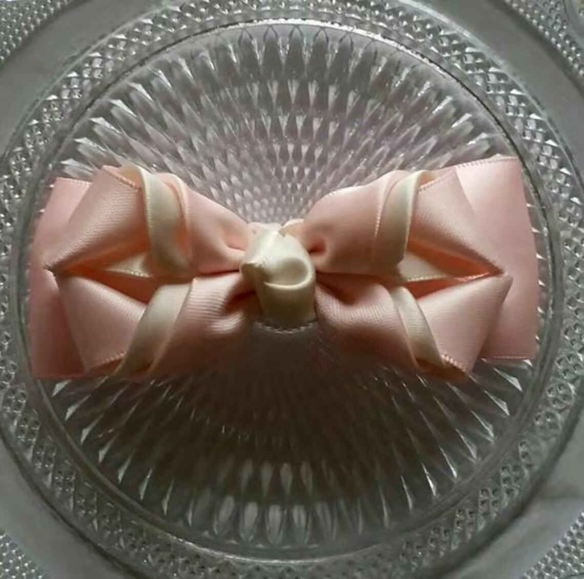 Handmade Satin Ribbon Bow in Cream and Pink 4x1.5 Inch | Etsy