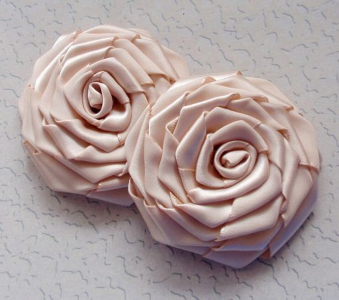 2 Handmade Ribbon Roses 2.5 Inches in Petal Peach Have Over 150 Colors ...