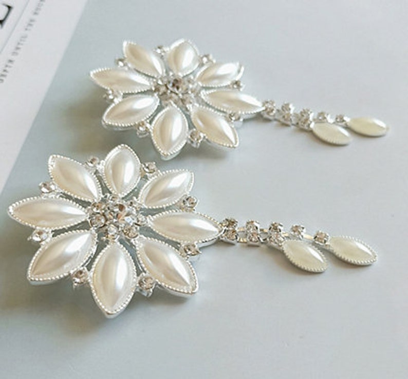 3 Flat Back Rhinestone Pearl Drop Pearl Button Flower Button ...