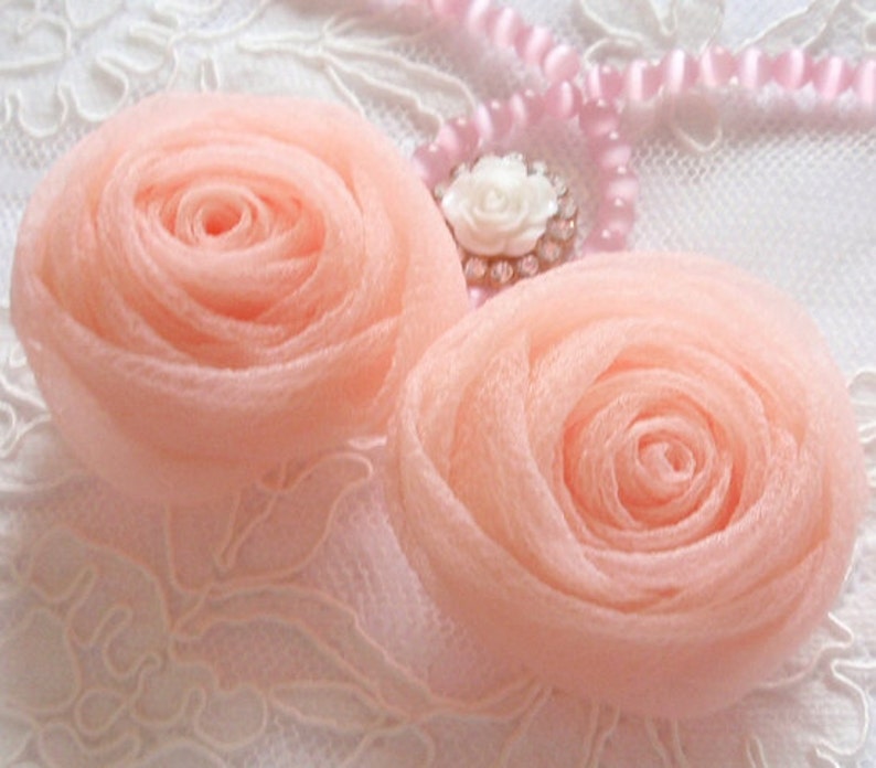 2 Organza Rolled Roses Chiffon Roses Organza Roses Chiffon | Etsy