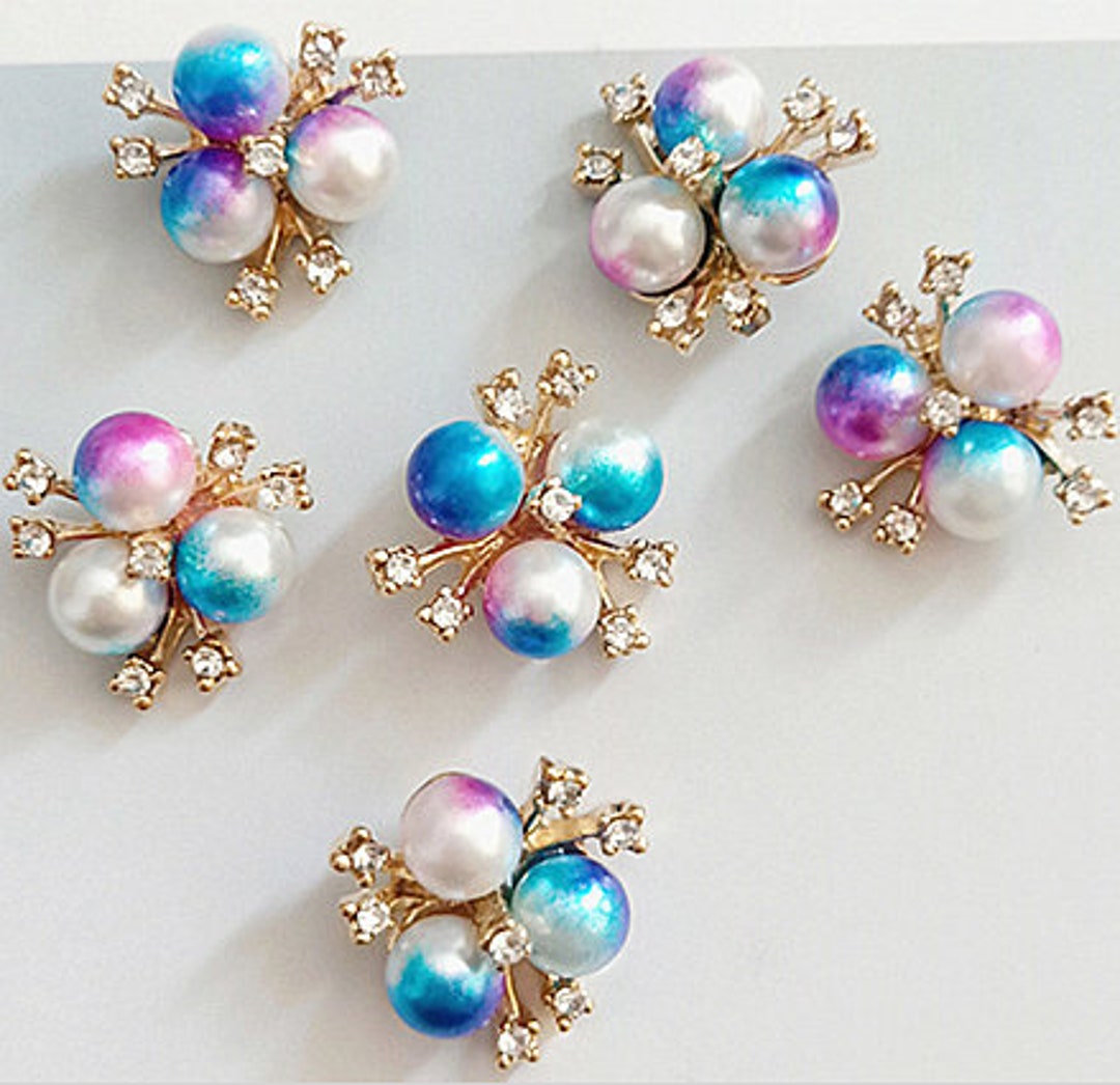 6 Flat Back Rhinestone Button Pearl Button Embellishment Brooch ...