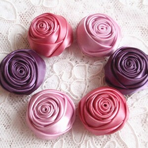 6 Handmade Ribbon Rolled Roses (1-1/4 Inches) in Lt Pink, Sweet Nectar ...