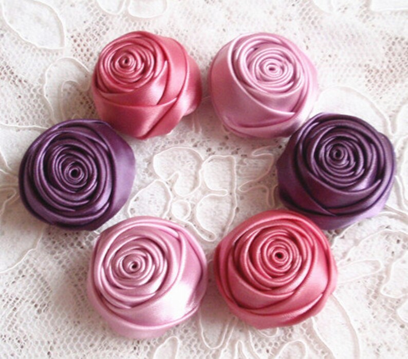 6 Handmade Ribbon Rolled Roses (1-1/4 Inches) in Lt Pink, Sweet Nectar ...
