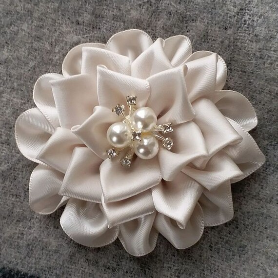 Handmade Flower With Rhinestone 3 Inches in Antique White | Etsy