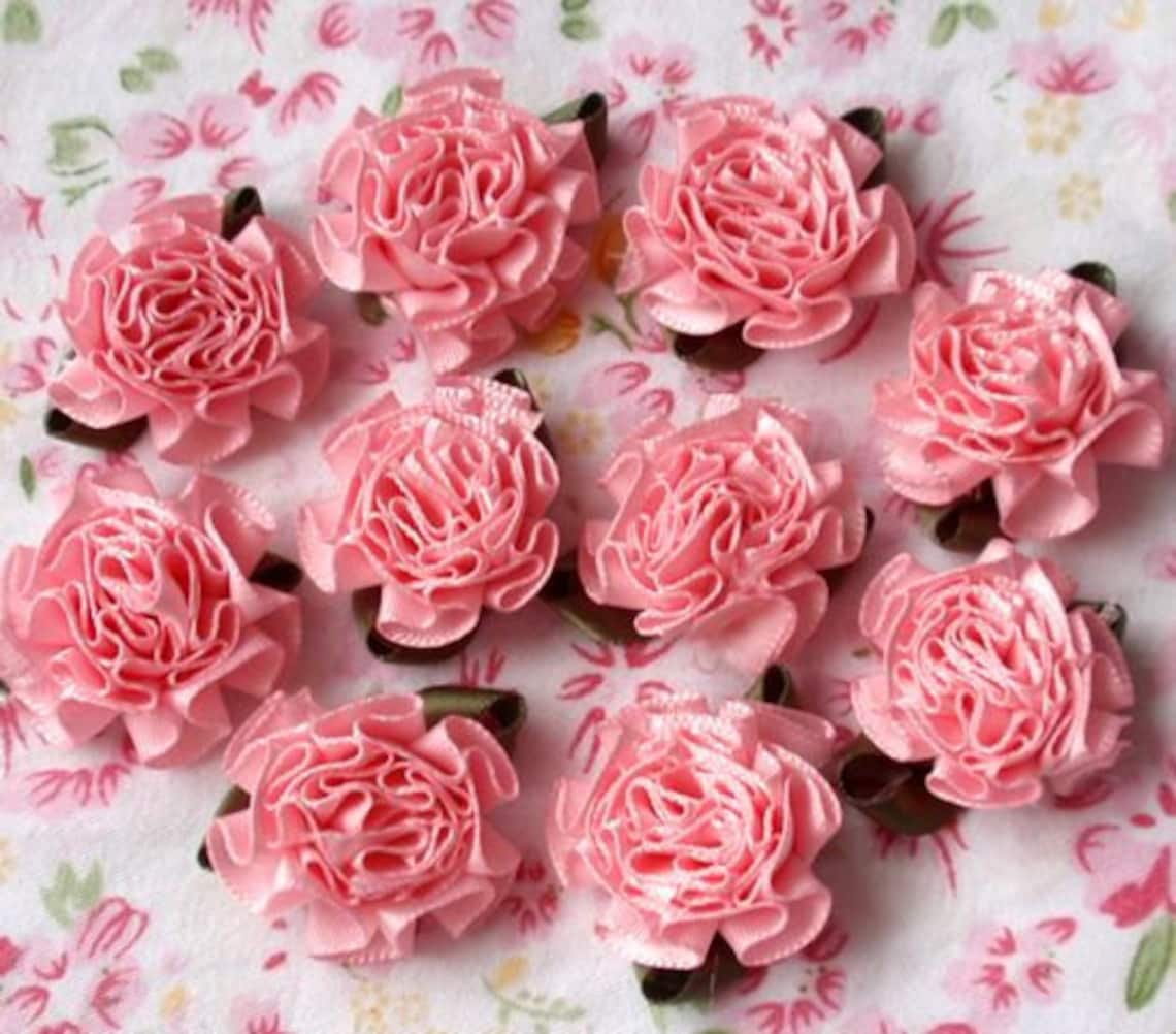 10 Handmade Ribbon Flowers With Leaves Over 150 Colors to - Etsy