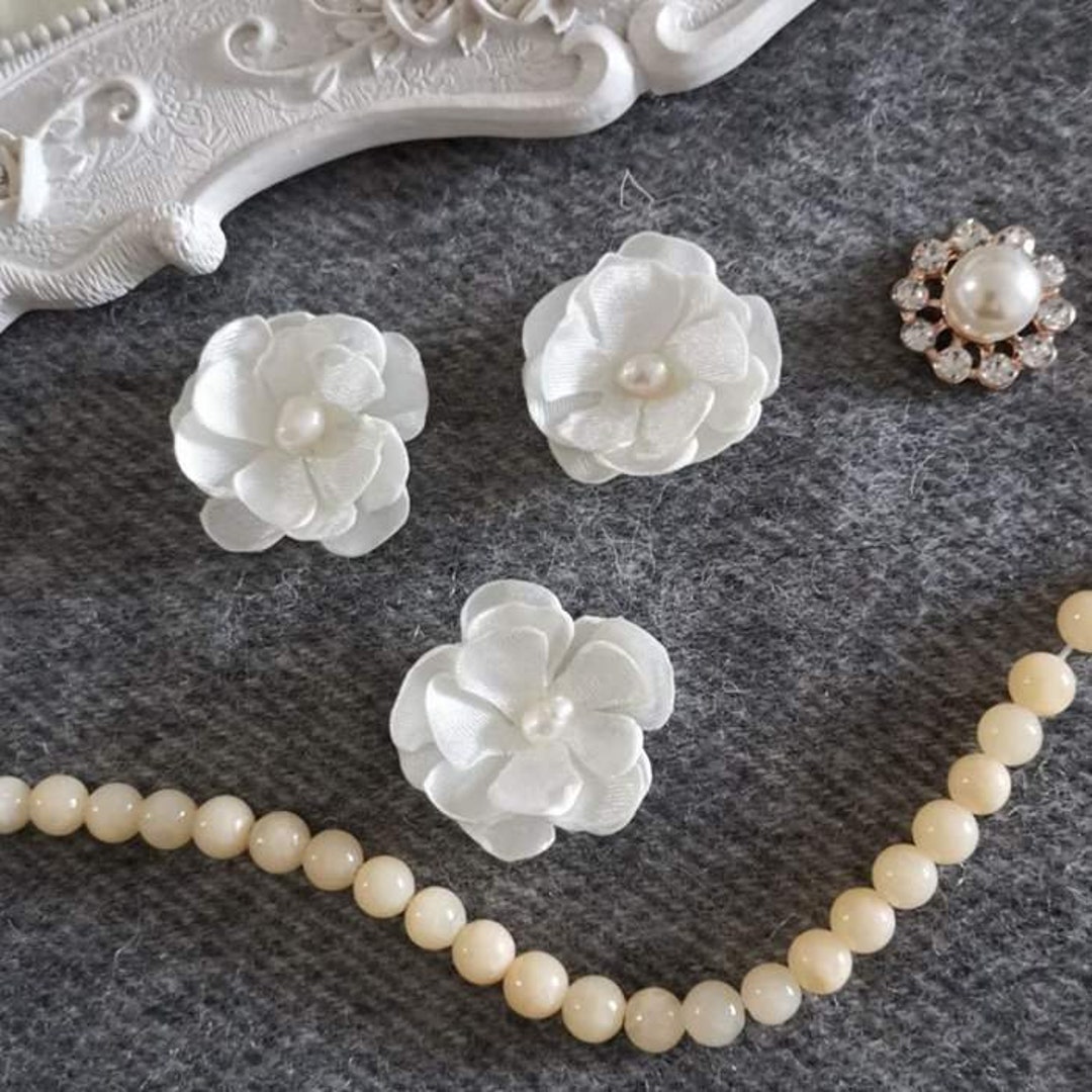 3 Handmade Singed Flower Fabric Flower Fabric Rose (1 Inches) in Ivory ...