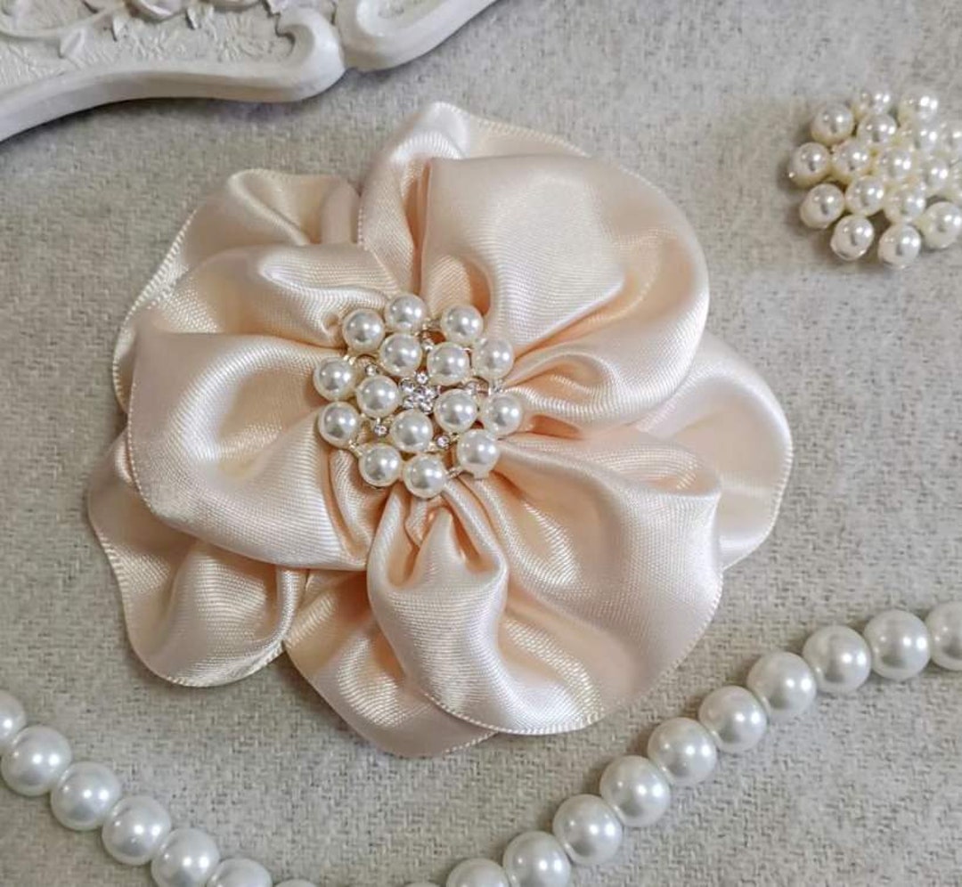 Handmade Ribbon Flower Ribbon Roses Satin Flower in Ivory and Have Over ...