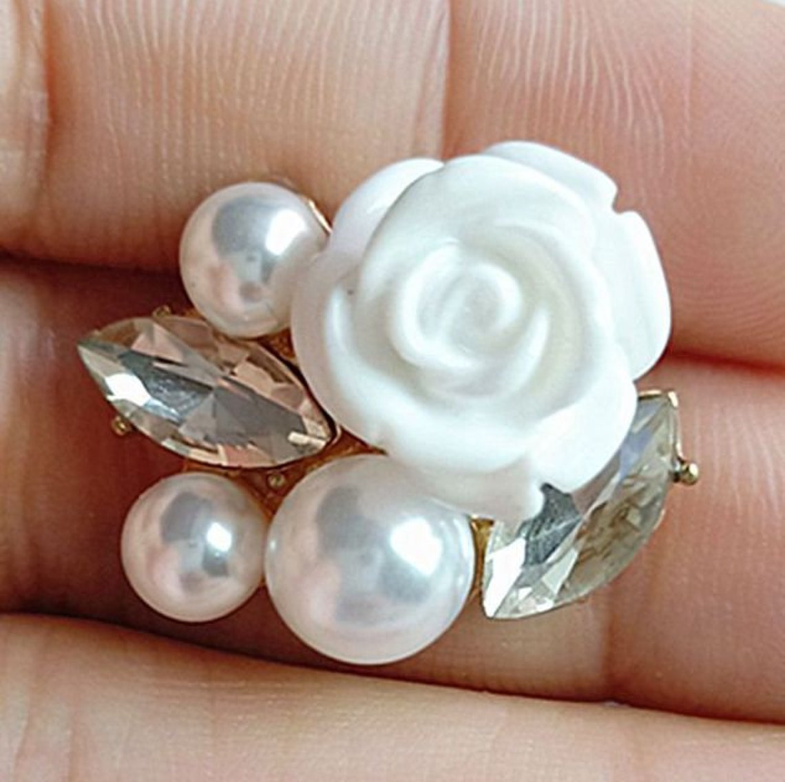 4 Flat Back Rhinestone Button Pearl Resin Button Flower Button | Etsy