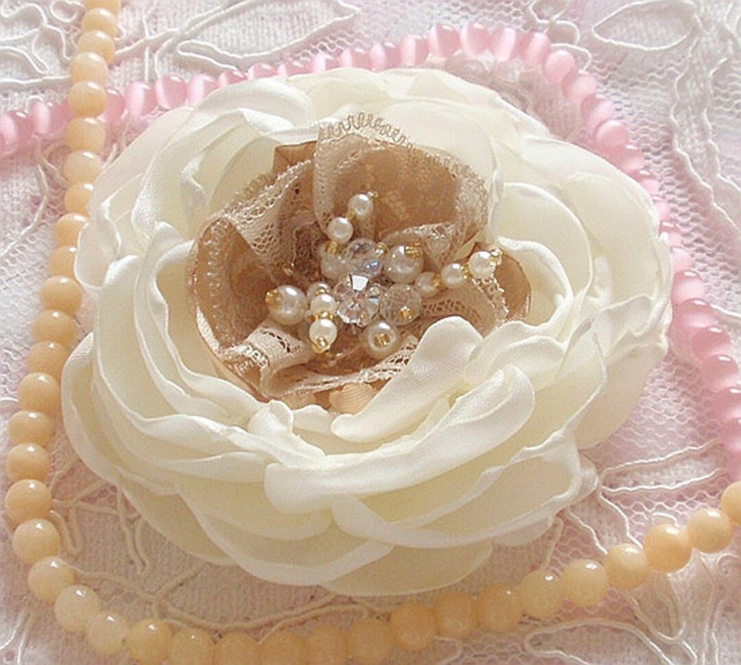 Singed Flowers in Handmade Satin Flowers Roses With Pearl and Crystal ...