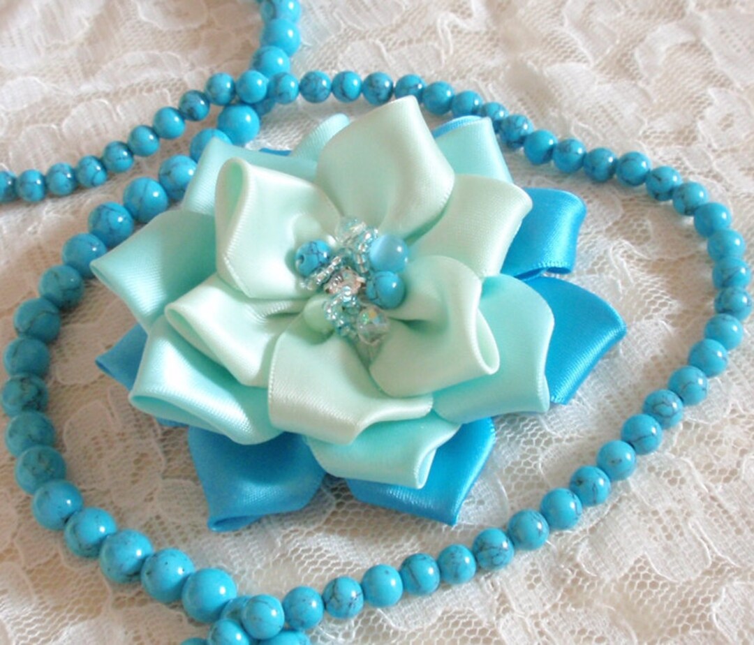 Handmade Flower With Rhinestone Crystal Stone (3-1/4 Inches) in Lt Mint ...