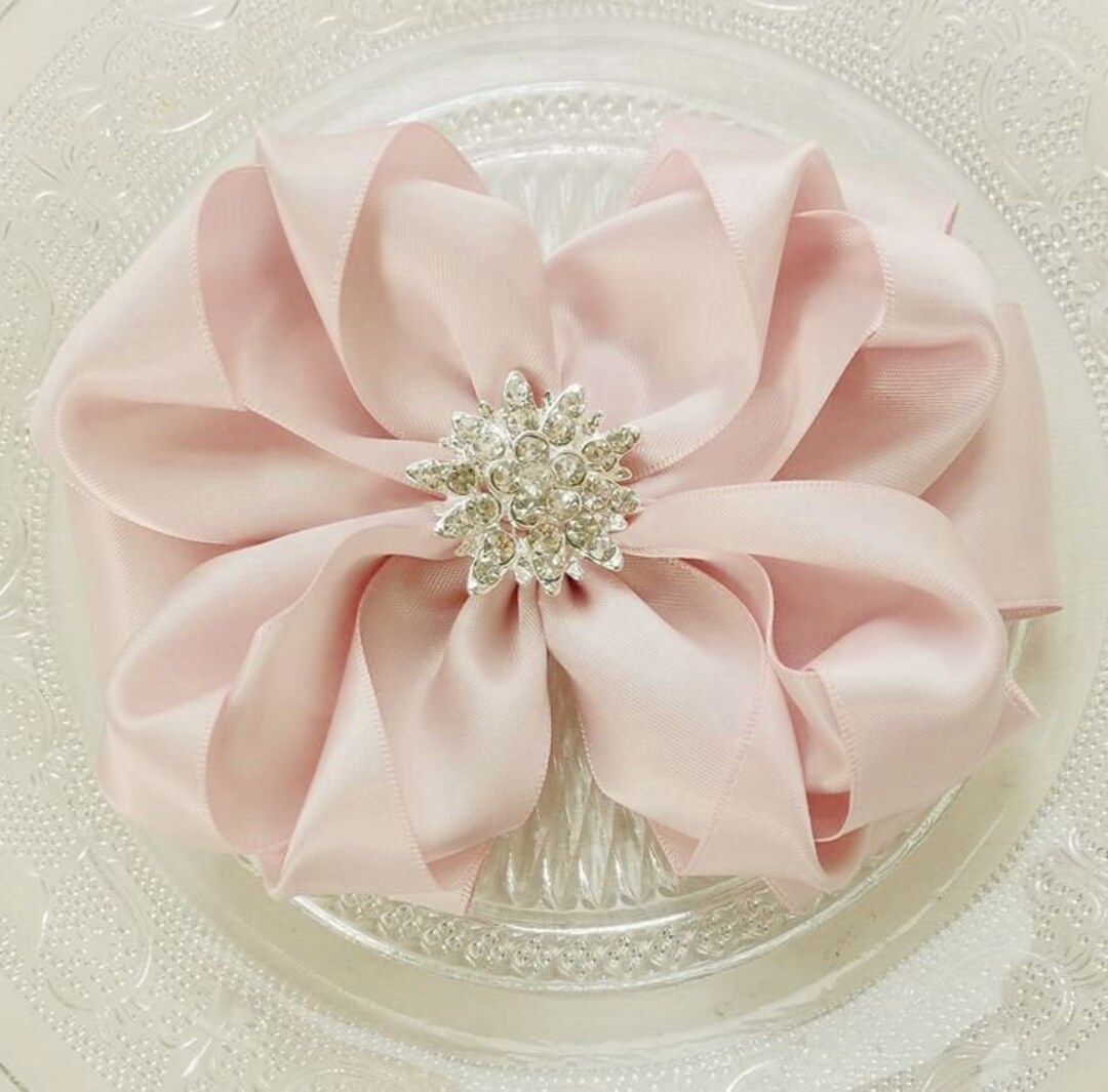 Handmade Satin Ribbon Bow With Rhinestone Icy Pink and Over 150 Colors ...