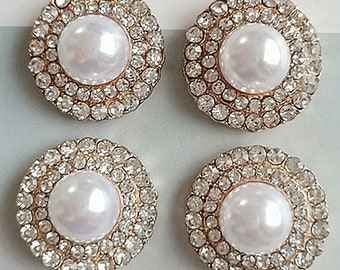 4 Flat Back Rhinestone Button Pearl Resin Button Flower Button | Etsy
