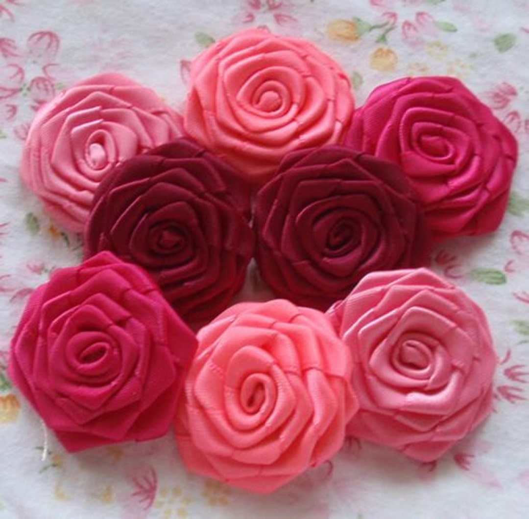 8 Handmade Ribbon Roses (1-1/4 Inches) in Pink Combination and Have ...