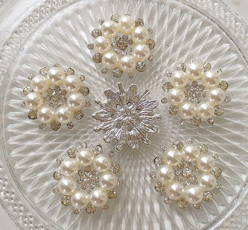 6 Flat Back Rhinestone Pearl Button Embellishment 28 Mm | Etsy