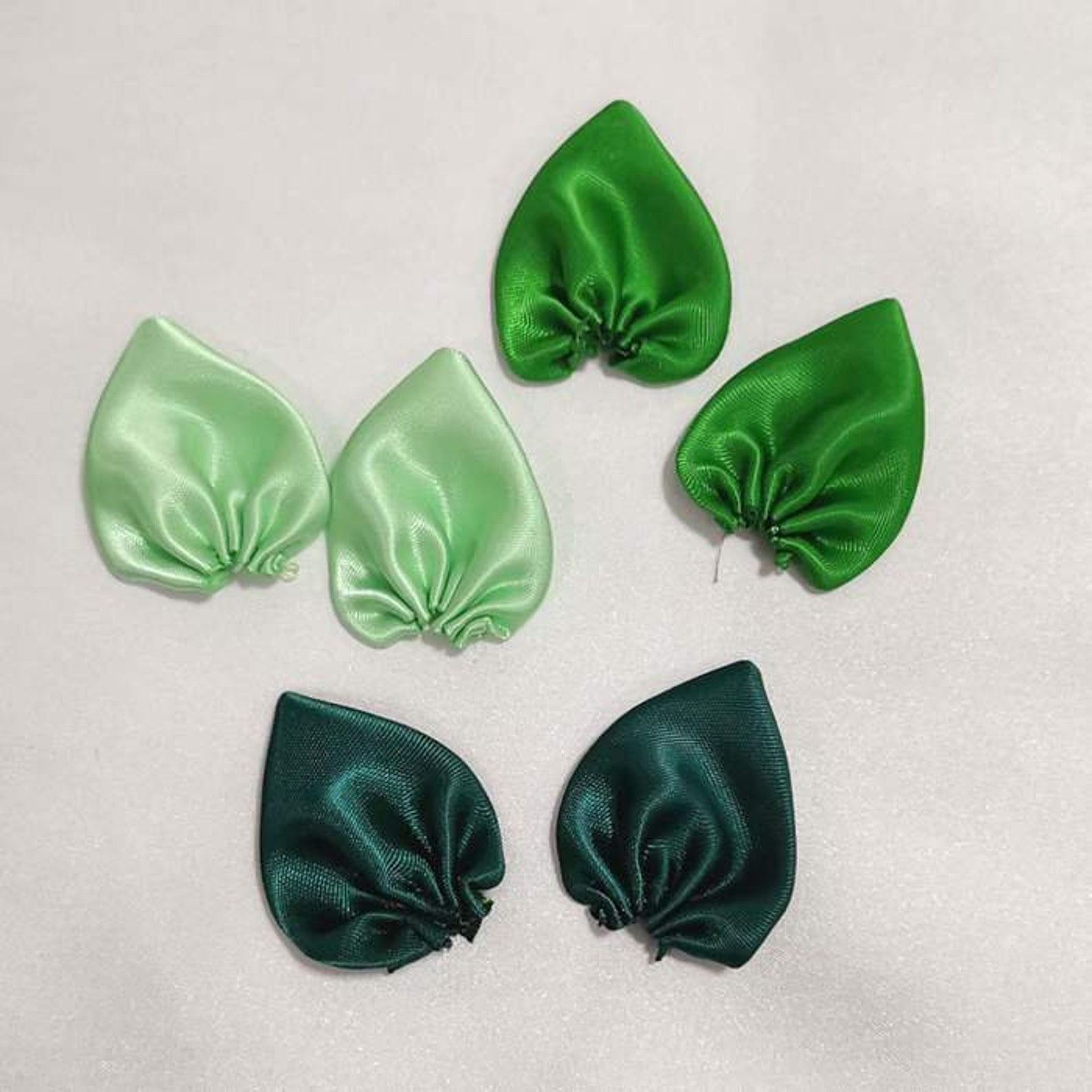 6 Handmade Ribbon Leaves 1-1/2x1-1/4 inch in Pestal Green | Etsy