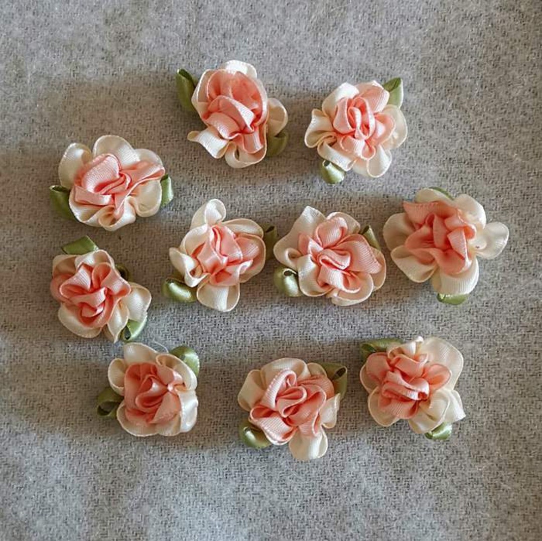 10 Handmade Flowers With Leaves (1 Inch, With Leaf 1-1/4) in Ivory ...