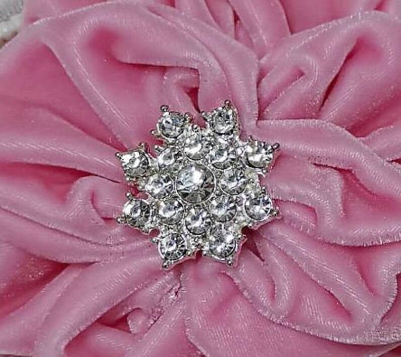 Handmade Velvet Rose Whit Rhinestone 3-1/4 inches In Pink | Etsy