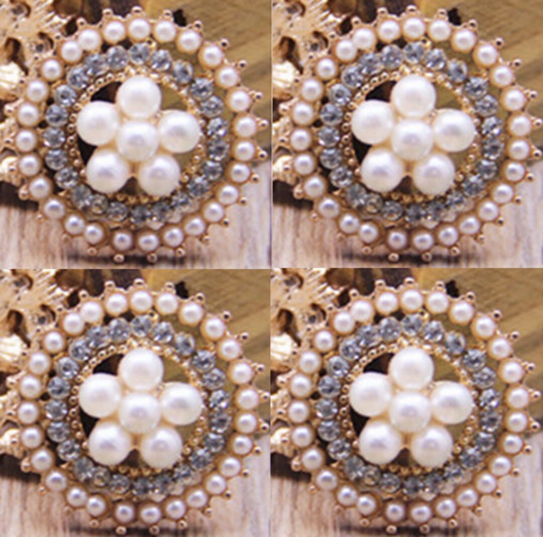 4 Flat Back Rhinestone Button Pearl Button (23 Mm) QS-027 - Etsy