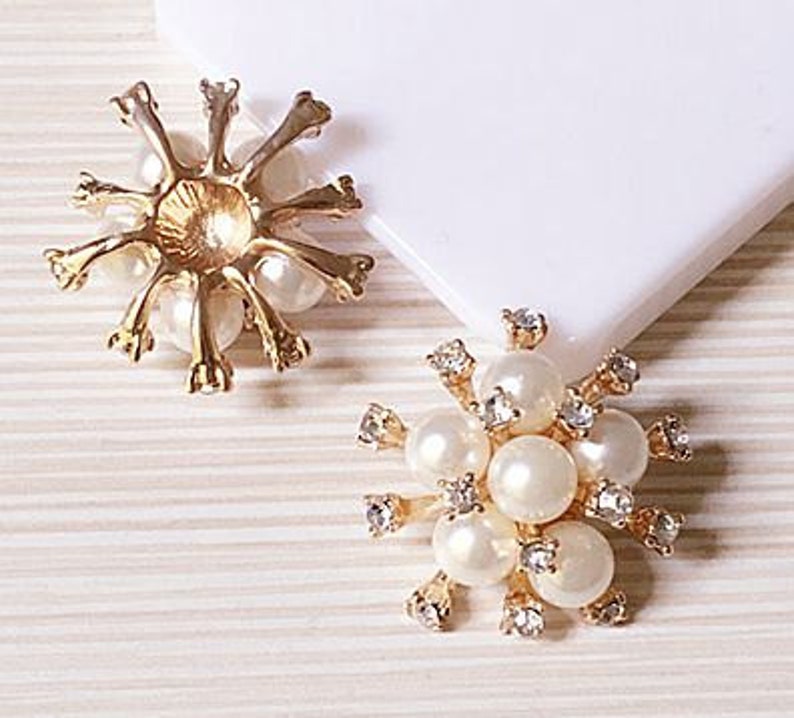 3 Flat Back Rhinestone Button Pearl Button Flower Button - Etsy