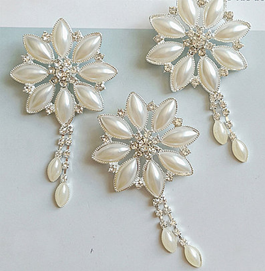 3 Flat Back Rhinestone Pearl Drop Pearl Button Flower Button ...