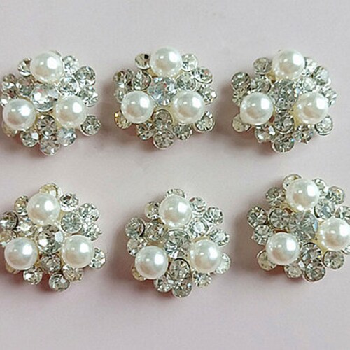 4 Flat Back Rhinestone Button Pearl Button Flower Button - Etsy