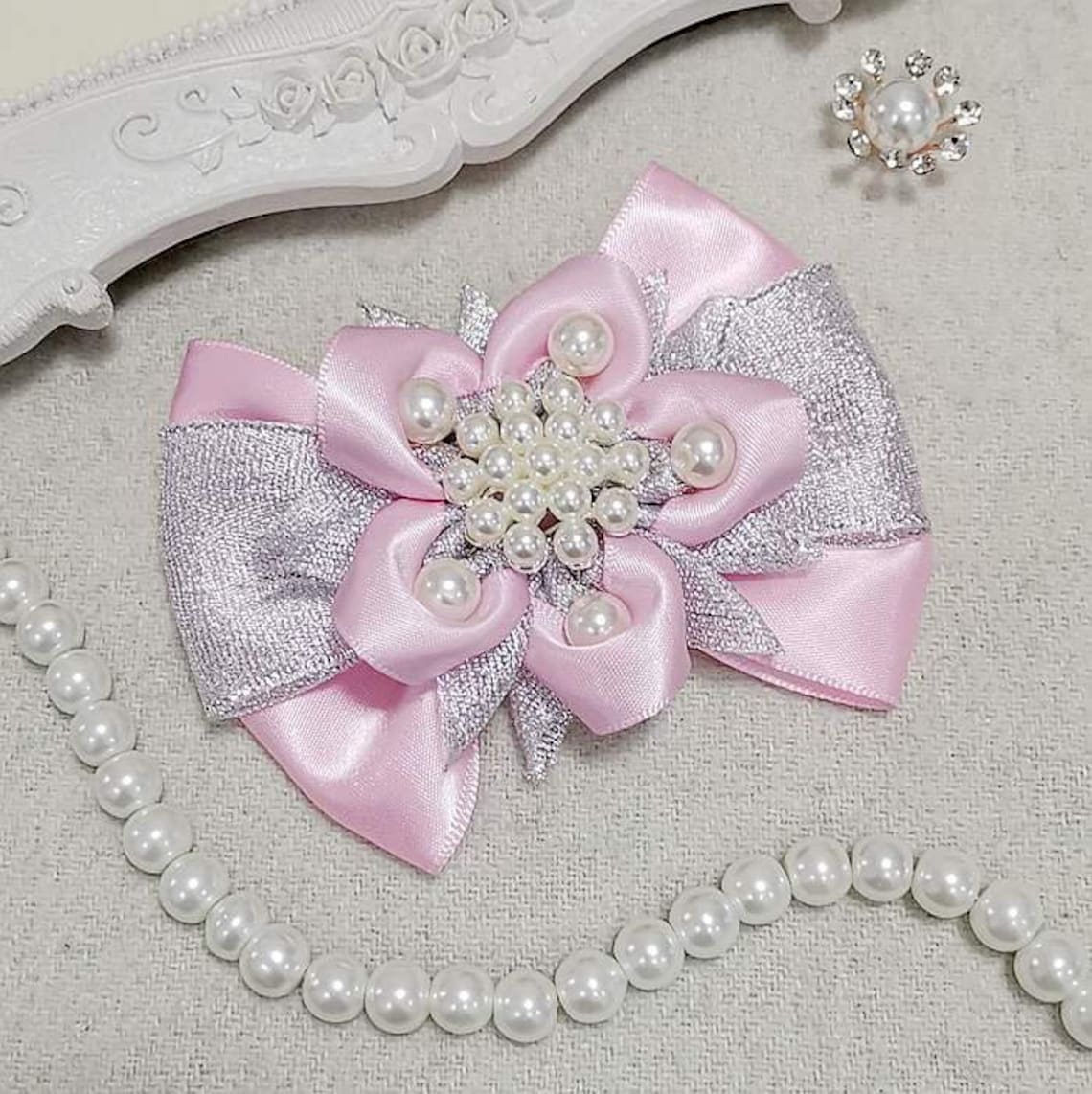 Handmade Ribbon Bow Ribbon Flower In Power Pink Silver More | Etsy