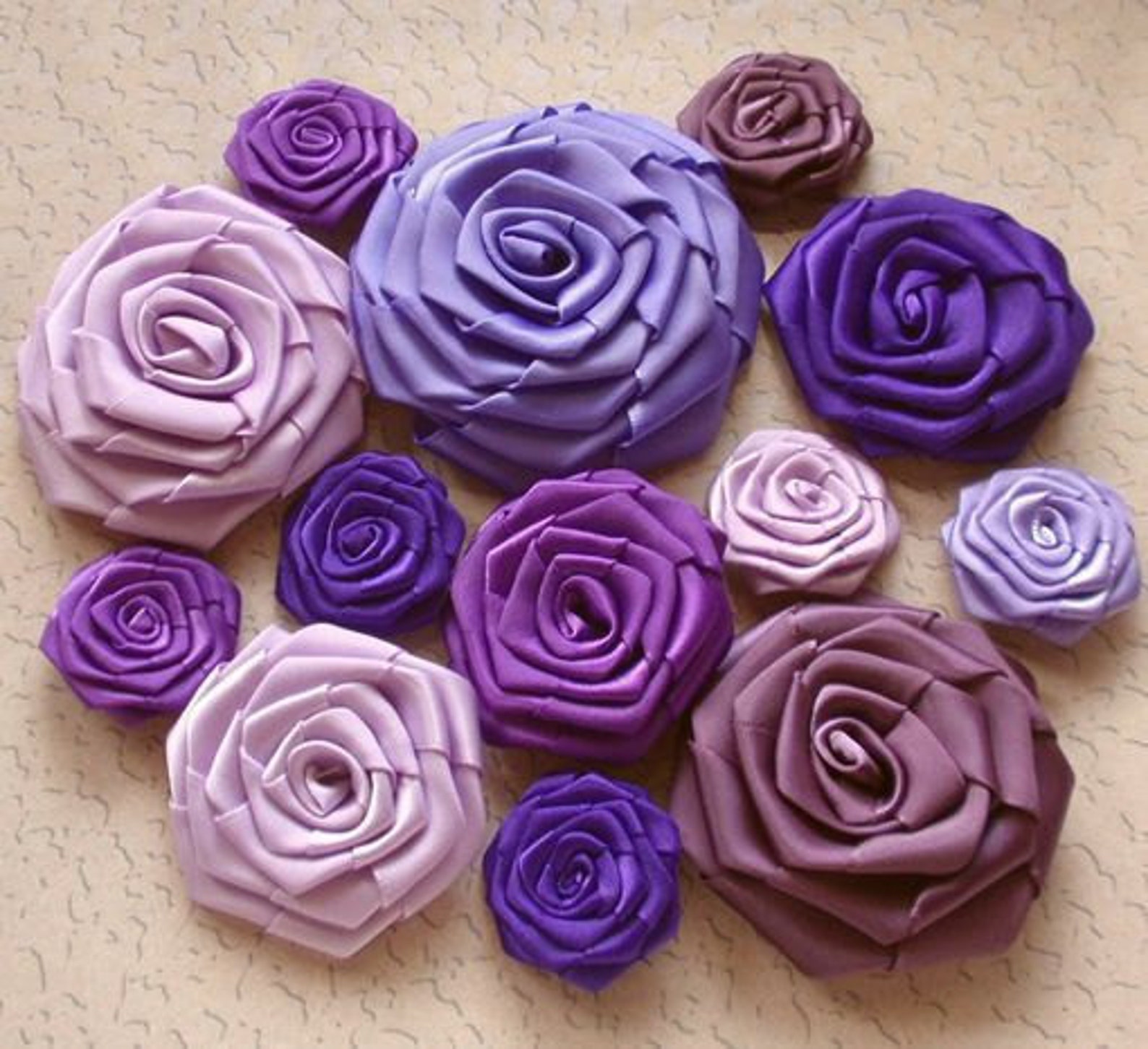 14 Handmade Ribbon Roses in Purple Combination MY-001 01 - Etsy