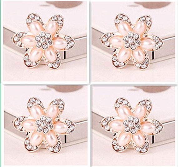 4 Flat Back Rhinestone Button Pearl Button Rose Gold Metal 22 | Etsy