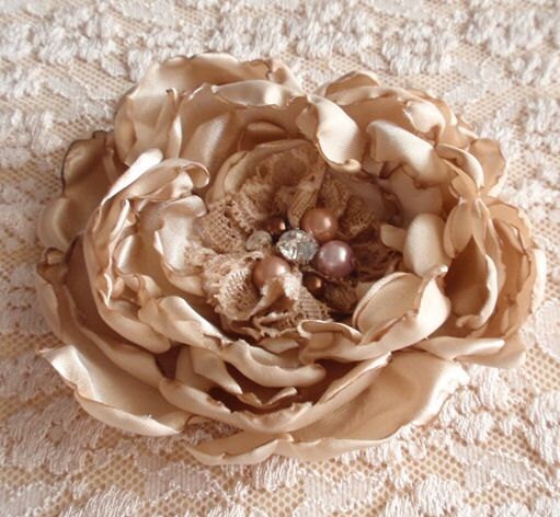 Larger Handmade Flowers With Pearl and Rhinestone 4 inches | Etsy