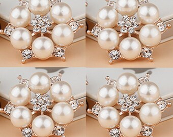 4 Flat Back Rhinestone Pearl Embellishment Metal 25 Mm - Etsy