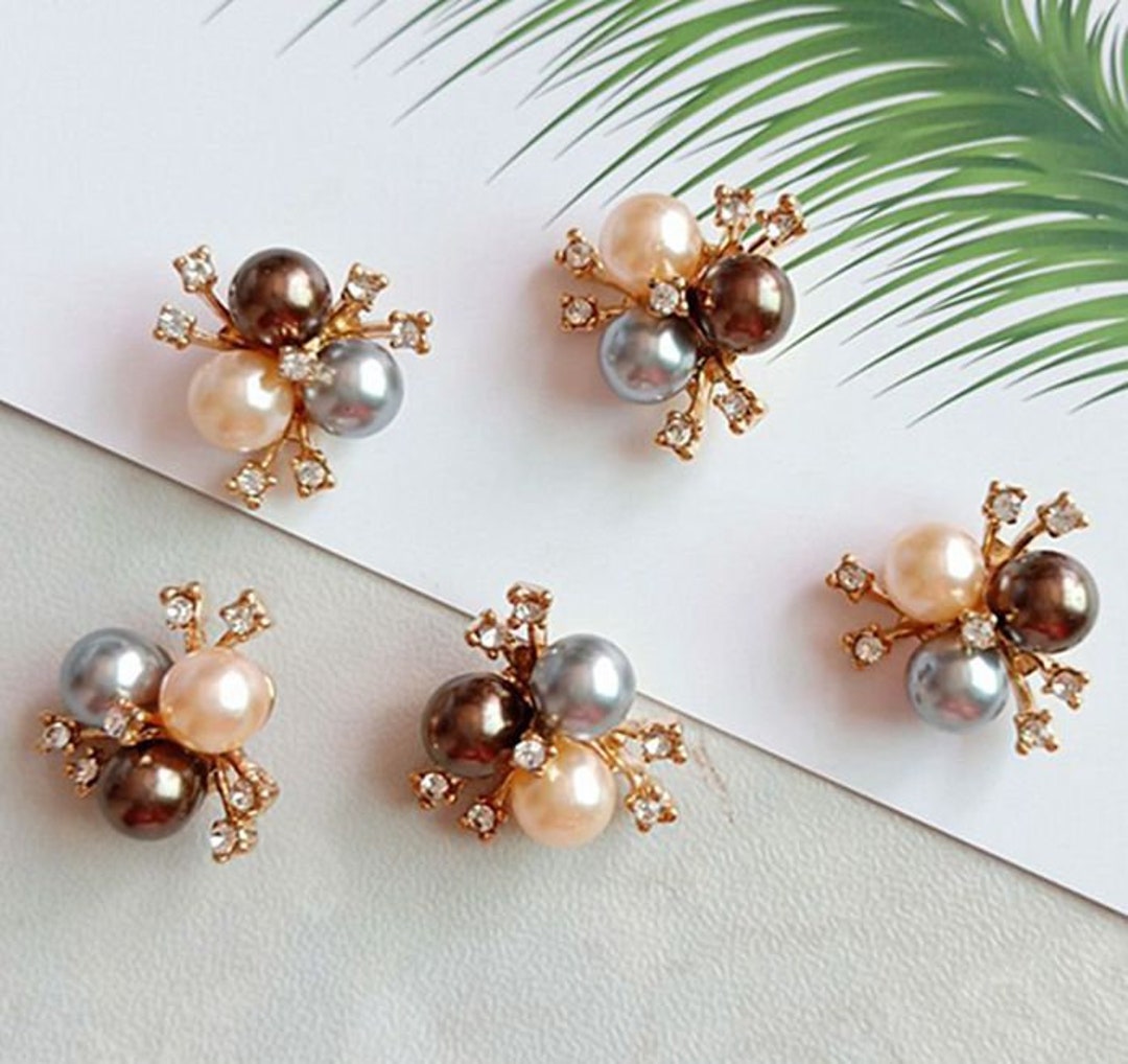 5 Flat Back Rhinestone and Pearl Button (20 Mm) LT- 27 - Etsy