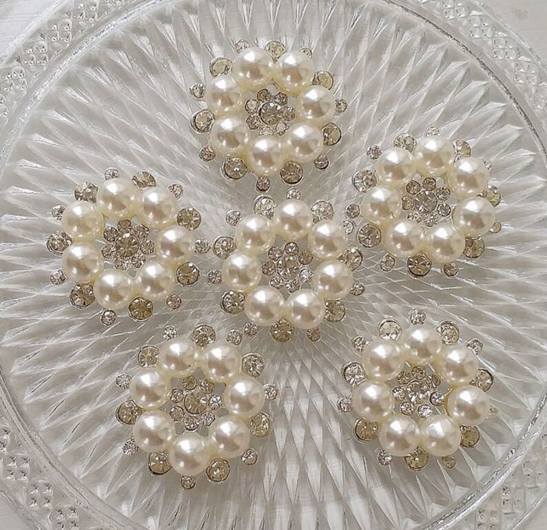 6 Flat Back Rhinestone Pearl Button Embellishment 28 Mm | Etsy
