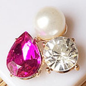 6 Flat Back Rhinestone Pearl Button Crystal Embllishment Size 25x22mm ...