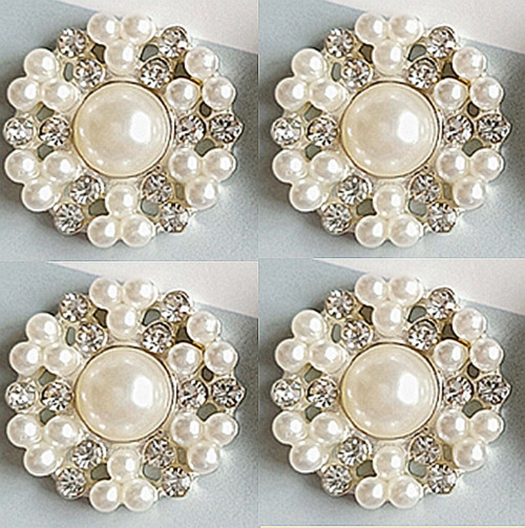 4 Flat Back Rhinestone Button Pearl Button Flower Button Embellishment ...