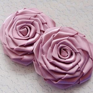 2 Larger Handmade Ribbon Roses (3 Inches) in Rose Mauve and Have Over ...