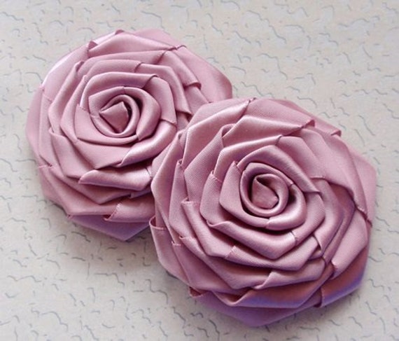 2 Larger Handmade Ribbon Roses 3 Inches in Rose Mauve and | Etsy