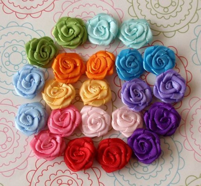 22 Mini Handmade Ribbon Roses 1/2 Inches in Multicolour and | Etsy