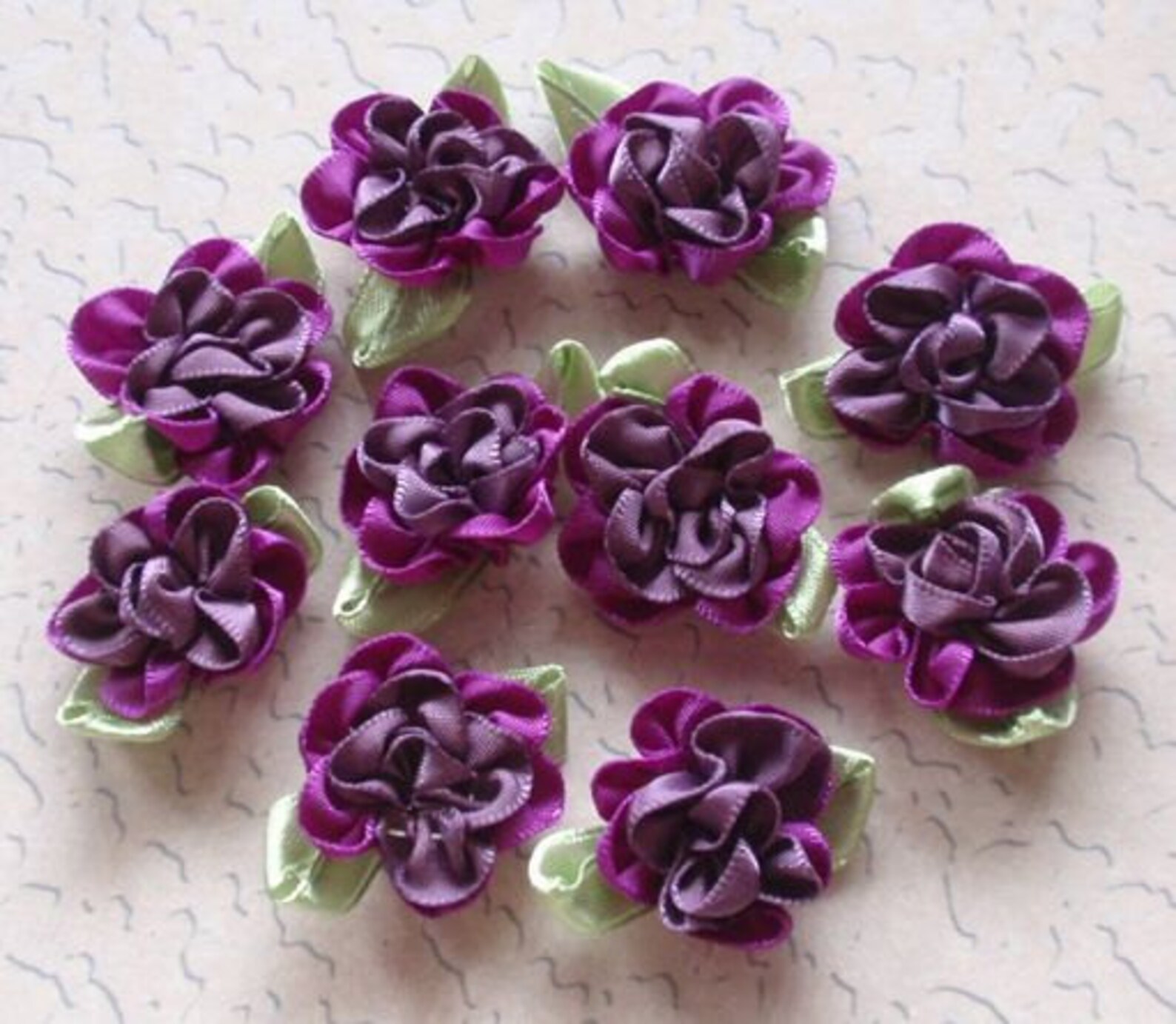 10 Handmade Ribbon Flowers With Leaves 1 Inch in Pink Lt | Etsy