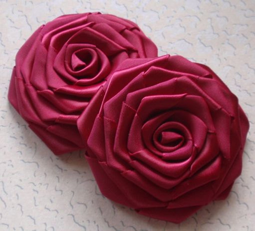 2 Larger Handmade Ribbon Roses (3 Inches) in Wine and Have Over 150 ...