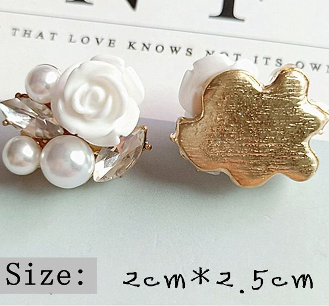 4 Flat Back Rhinestone Button Pearl Resin Button Flower Button | Etsy