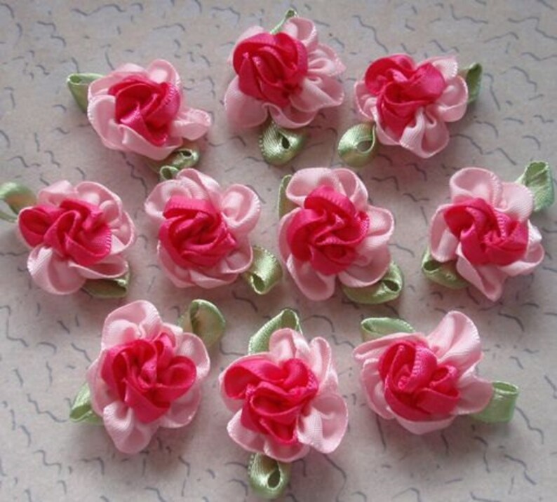 10 Handmade Flowers With Leaves (1 Inch, With Leaf Size 1-1/4) Orange ...