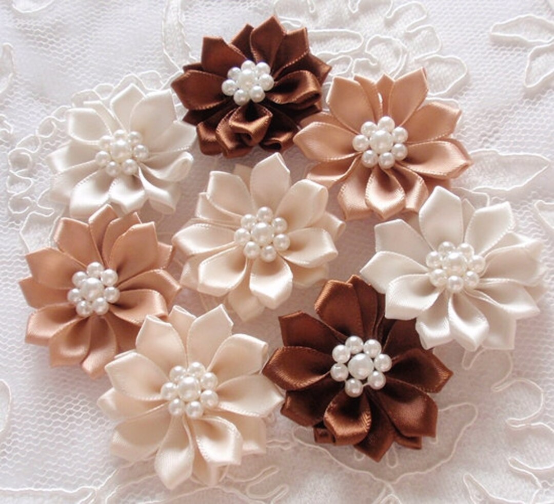 8 Handmade Flowers With Pearls (1.5 to 1-3/4 Inches) MY- 389-01 Ready ...