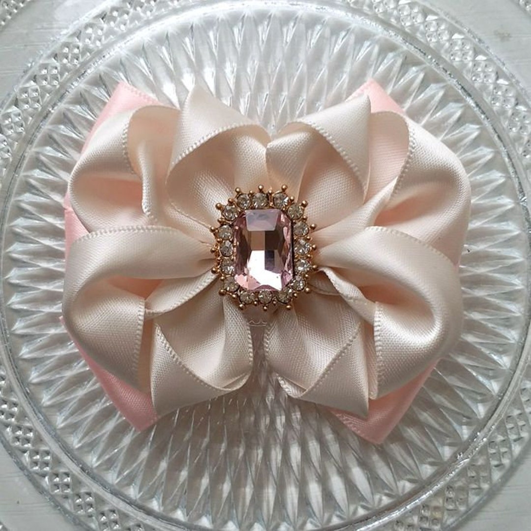 Handmade Satin Ribbon Bow With Pearl and Rhinestone Over 150 Colors to ...