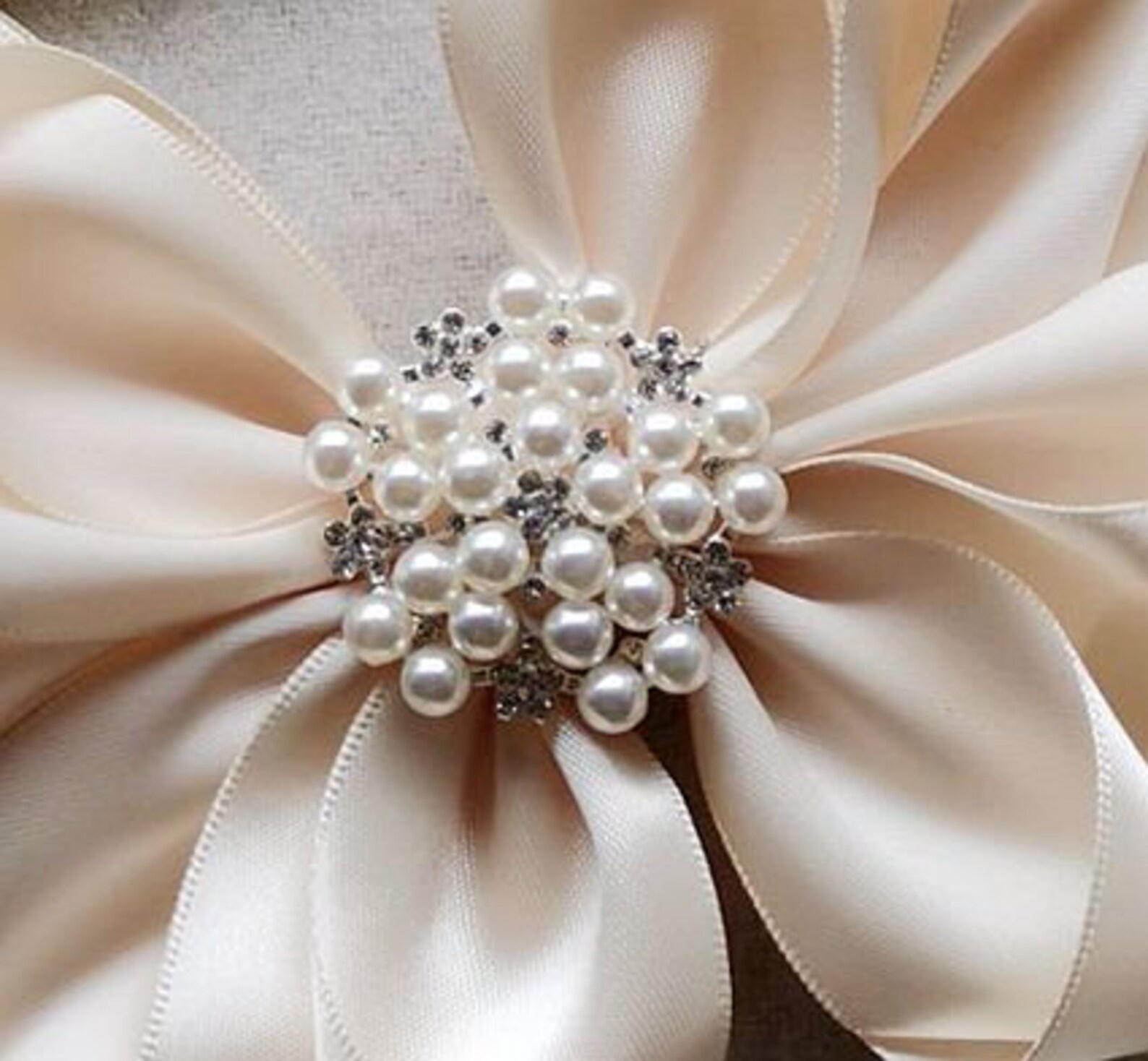 Handmade Satin Ribbon Bow With Pearl Rhinestone Ivory and Over - Etsy
