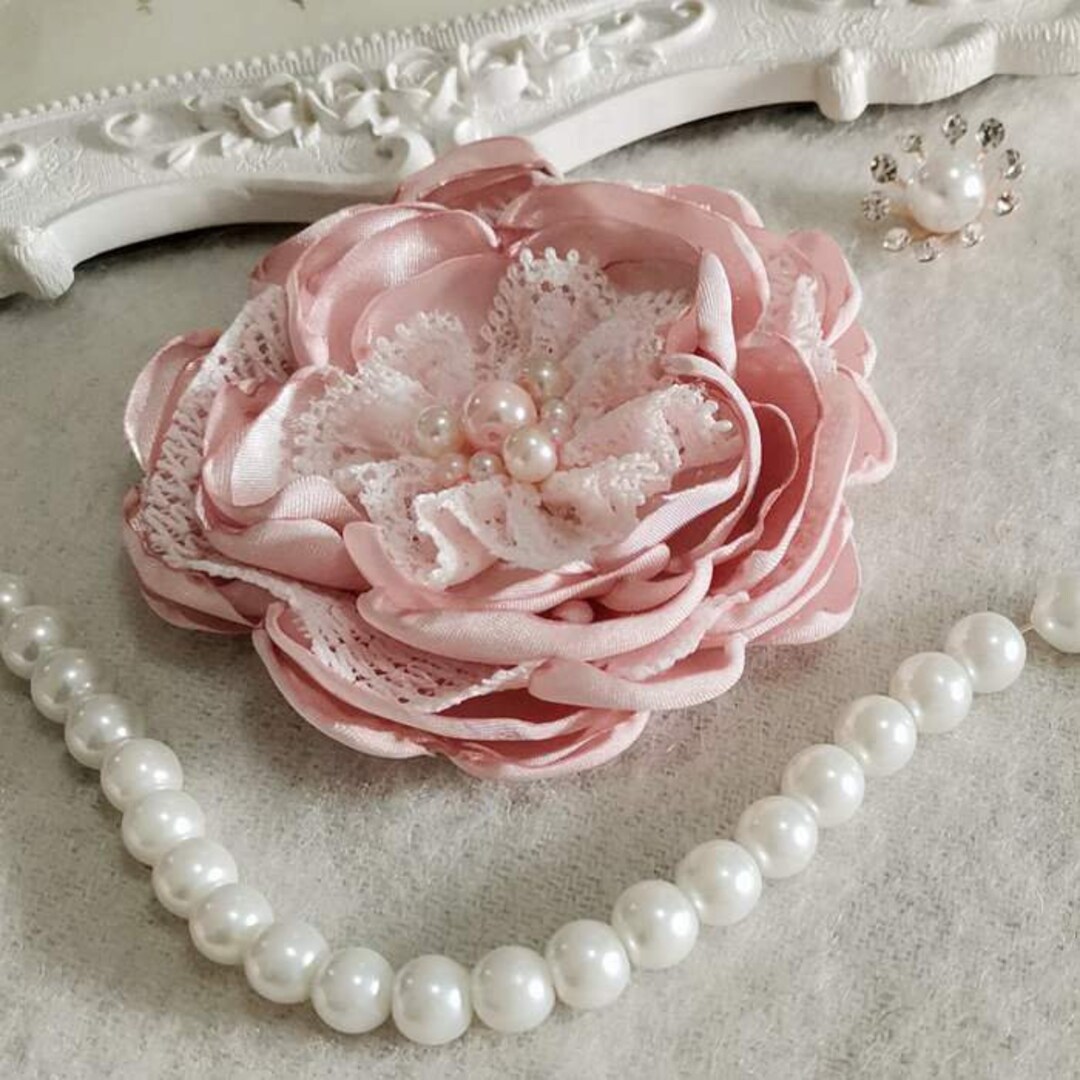 Larger Handmade Singed Flower Fabric Flower Fabric Rose With Pearl (3 ...
