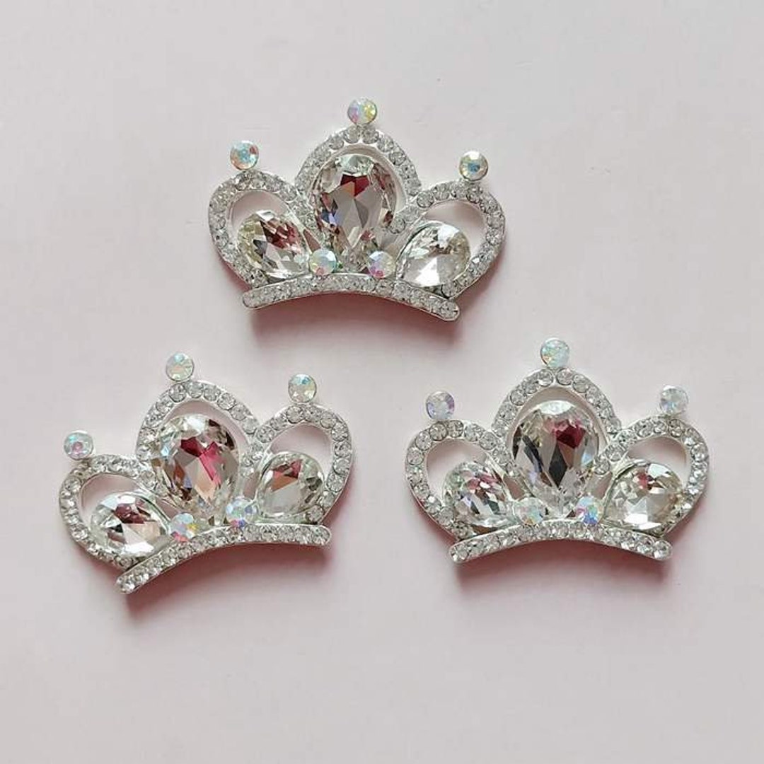 3 Flat Back Rhinestone Button Rhinestone Crown Embelishment (26mmx36 Mm ...
