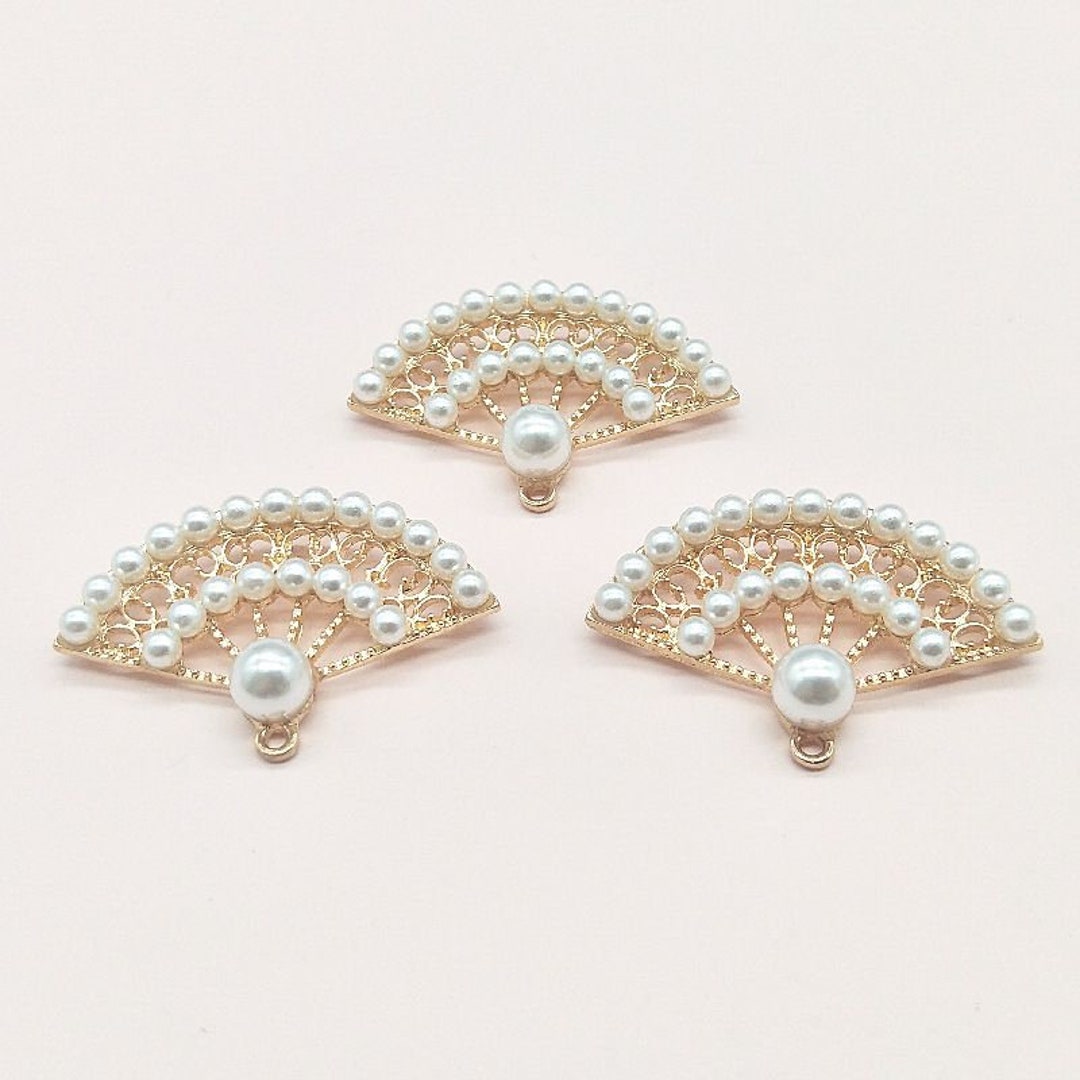 3 Flat Back Metal Fans Pearl Fans Embellishment (45x31 Mm) LT-218 - Etsy