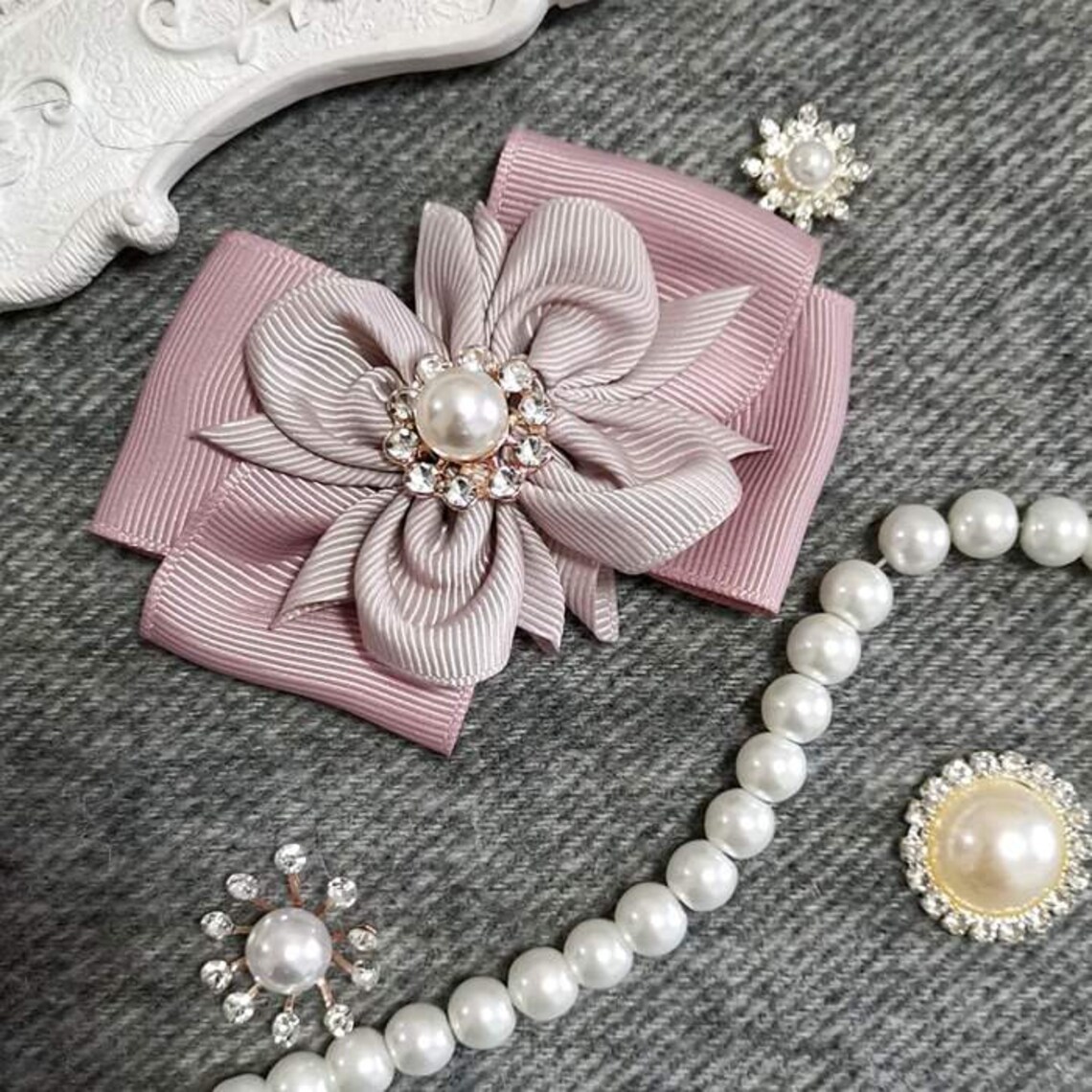 Handmade Grosgrain Ribbon Bow Rhinestone Embelishment | Etsy