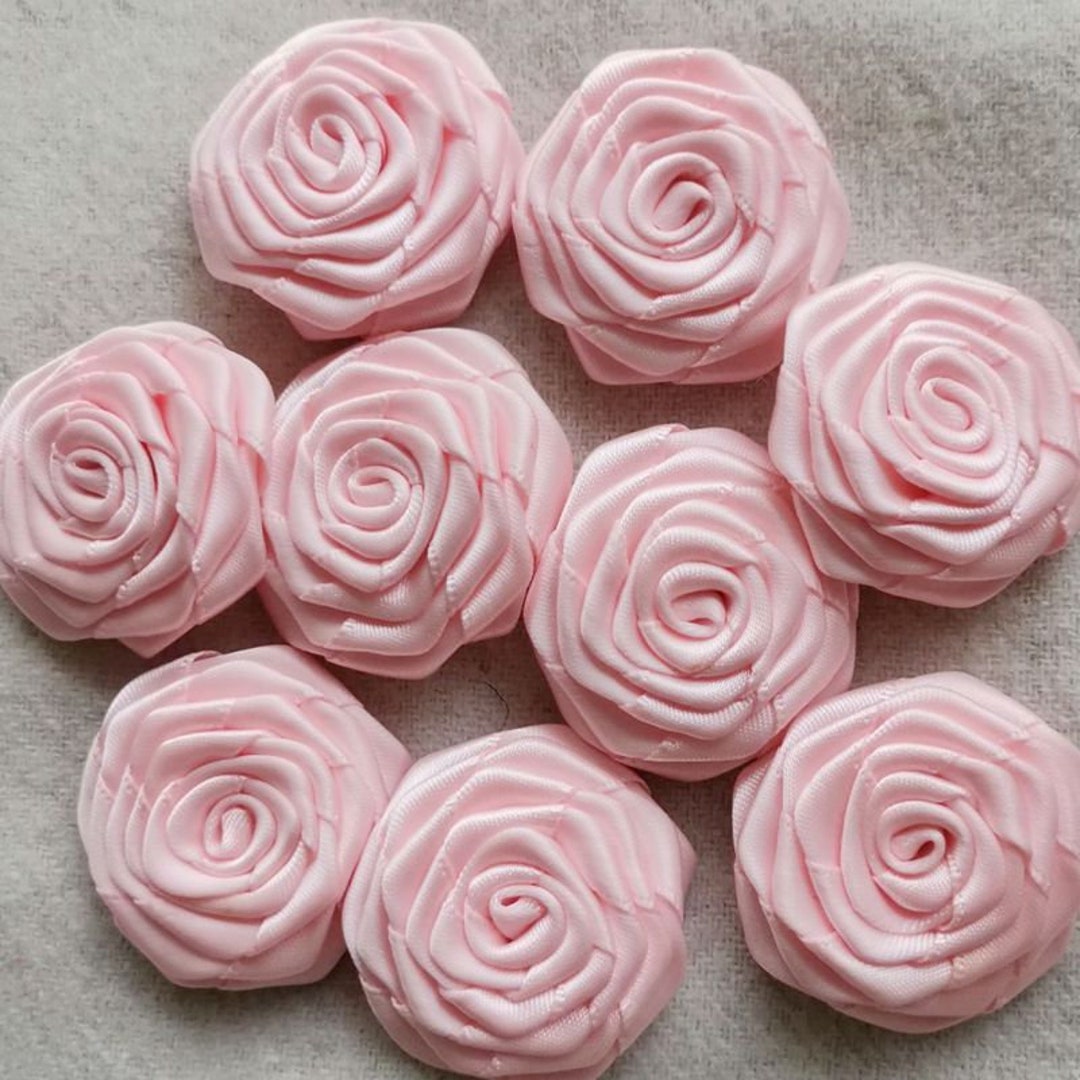 9 Handmade Double Face Ribbon Roses (1.5 Inches) Lt Pink Have Over 150 Colors to Choose MY-992 ...