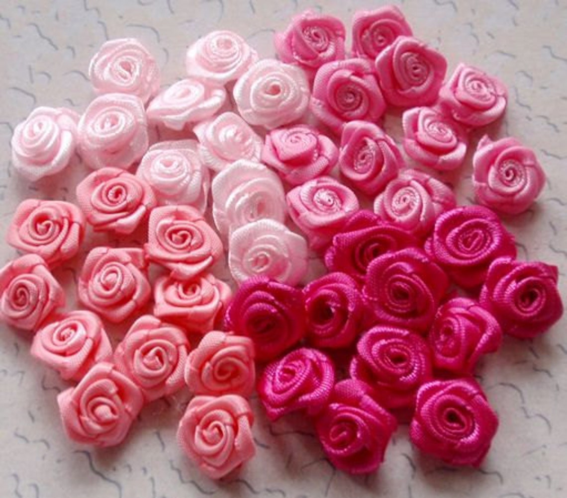 40 Mini Handmade Ribbon Roses 1/2 Inches in Pink Combination - Etsy